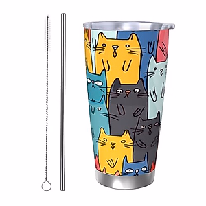 AYCZN Cats 20 OZ Tumbler Stainless Steel Travel Coffee Mug, Colorful Kitten Insulated Water Bottle with Lid Leakproof Thermal Cup