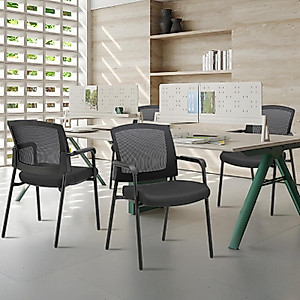 CLATINA Office Reception Guest Chair Mesh Back Stacking with Ergonomic Lumbar Support and Thickened Seat Cushion for Waiting Conference Room Black 4 Pack