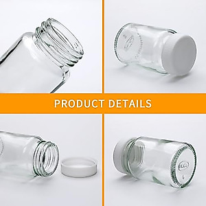Woaiwo-q 24 Pack 2 oz Glass Shot Bottles w/White Lids - Small Clear Jar for Ginger Shot, Juice, Sample, Whiskey - Travel Essentials Mini Bottles - Wide Mouth, Leakproof…