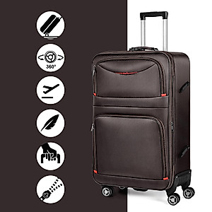PINPON Luggage Sets 3 Piece, Softside Lightweight Expandable Luggage Sets with TSA Lock, Carry On Luggage with Spinner Wheels for Women Men, Travel Suitcase Lightweight (20/24 / 28, Brown)