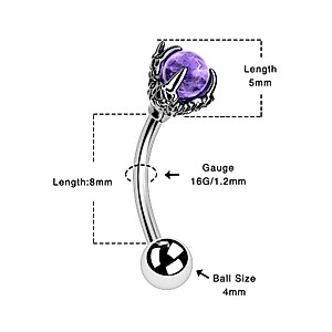 OUFER Rook Earrings Dragon Claw Eyebrow Rings 316L Surgical Steel 16G Curved Barbell Rook Daith Piercing Jewelry