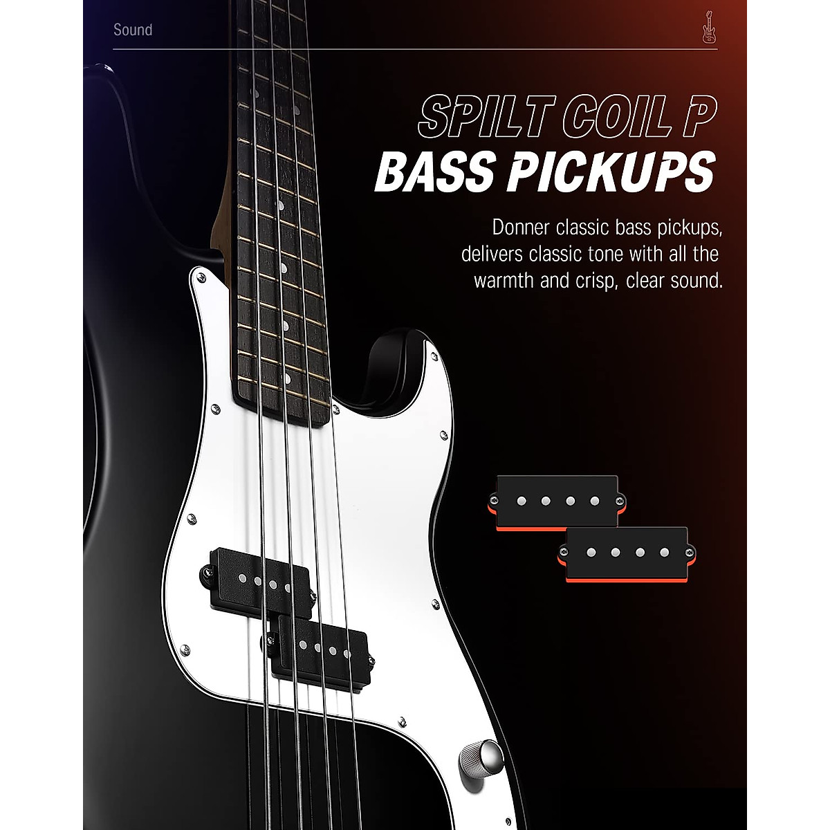 Donner Electric Bass Guitar 4 Strings Full-Size Standard Bass PB-Style Beginner Kit Black for Starter with Free Online Lesson Gig Bag Guitar Strap and Guitar Cable, DPB-510D
