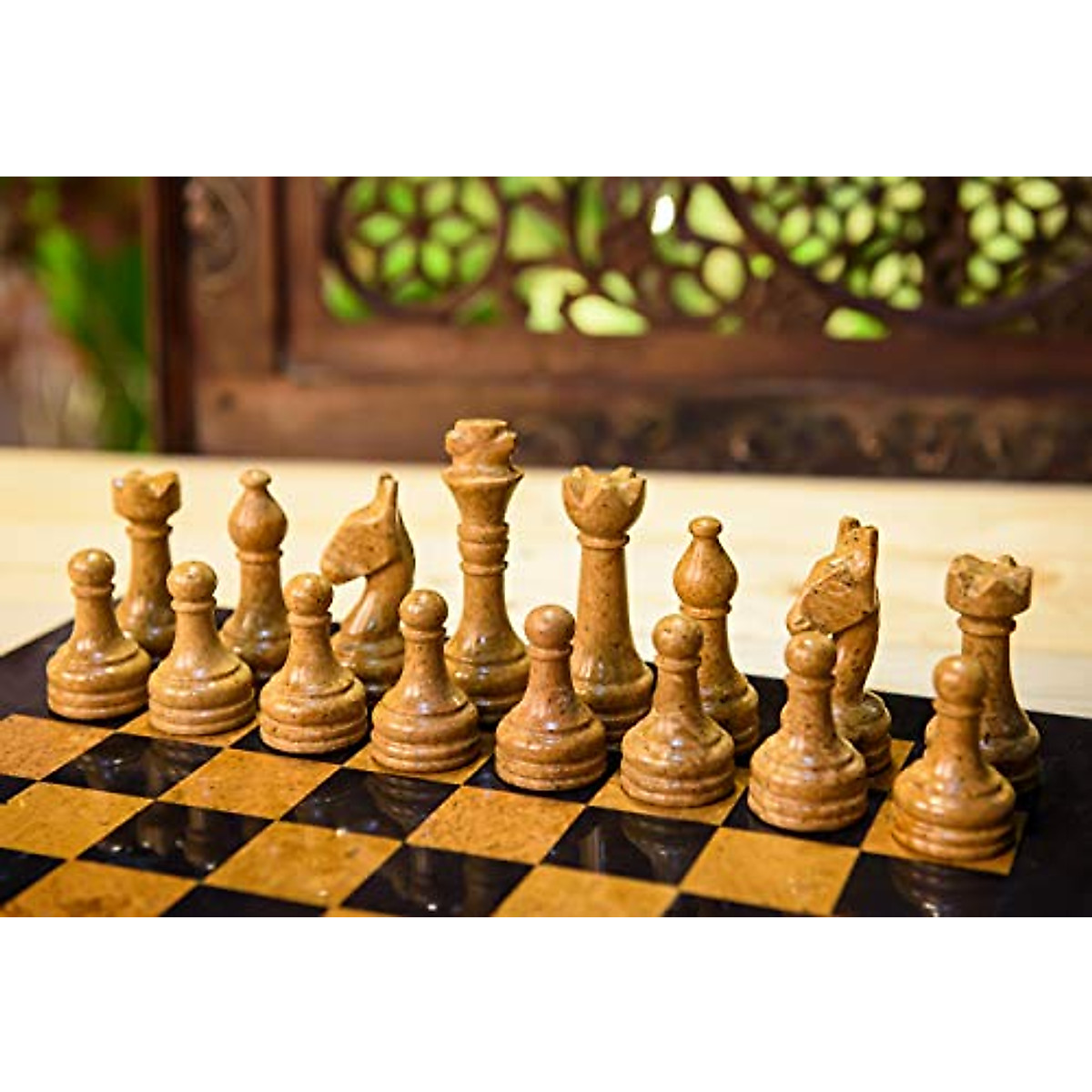 Original Handmade Marble Chess Set by RADICALn - 15" Black and Golden Hand Crafted Full Chess Board Game Sets Premium Quality