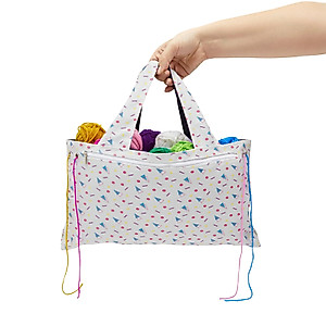 Portable Knit Tote Bag, Crochet Knitting Yarn Storage with Pockets (Geometric, 16.5 in)