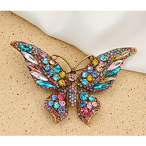Crystal Rhinestone Butterfly Brooch Elegant Lapel Pins Dress Accessories Jewelry Gift For Women Girls (Multi)
