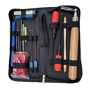 Ecloud Shop Piano Tuning Kit 16pcs Tuning Tool Set Professional Tuning Wrench Hammer Mute Tweezers Fork Screwdriver Belt Clip for Beginners and Professionals