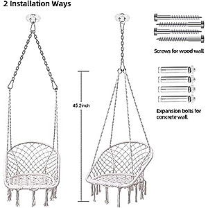 Hammock Chair, Ohuhu Max 330 LB Hanging Chairs with Durable Hanging Hardware Kit, Indoor & Outdoor Use Hammock Chair Macrame Swing, Cotton Rope Handmade Knitted Mesh for Bedroom, Patio, Yard, Garden