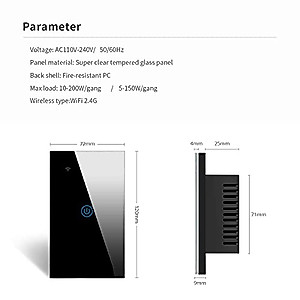 Smart WiFi Touch Switch Mobile Phone app Wireless Remote Control Wall lamp RF433 Glass Panel Supports Alexa & Google Home with LED Indicator Life/Tuya Application, Black, s010, 1way