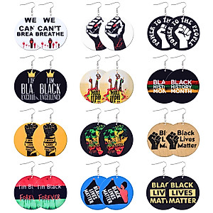 Honsny African Wooden Earrings for Women Round Wooden Painted Ethnic Earrings Drop Dangle Earrings Set