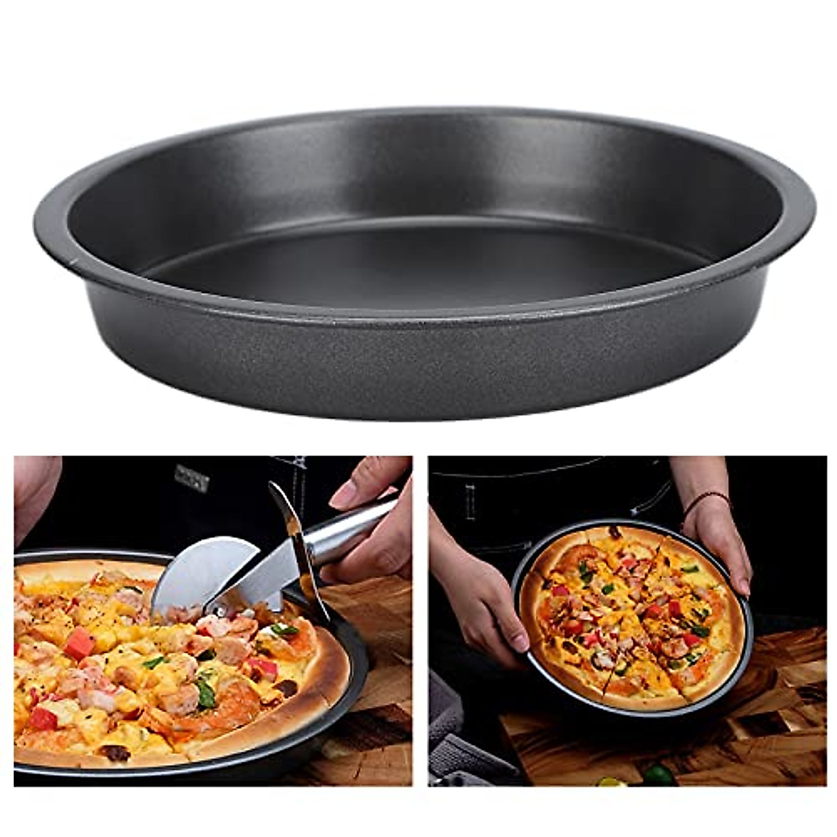 ARTYSHILS 2 Pcs Non Stick Pizza Pan Round Pizza Tray Deep Thickened Carbon Steel Baking Pan for Kitchen Bakery(9in)