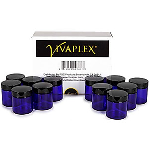 Vivaplex, 12, Cobalt Blue, 4 oz, Round Glass Jars, with Inner Liners and Black Lids