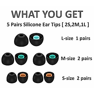 A-Focus Ear Tips Buds Set for WF-1000XM5 WF-1000XM4 WI-XB400 WF-C700N Silicone Eartips Earbuds Eargels Compatible with Sony in-Ear Headset WI-C200 WF-C500 etc 2S2M1L Black