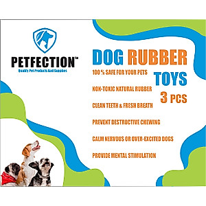 PETFECTION Dog Chew Toys 3 Pack, Dog Toys for Aggressive Chewers Large Breed, Multifunctional Teeth Cleaning and Gum Massage, Tough Dog Toys from 100% Natural Rubber for Large and Medium Dogs