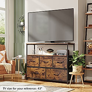 WLIVE Dresser TV Stand, Entertainment Center with Fabric Drawers, Media Console Table with Open Shelves for TV up to 45 inch, Storage Drawer Unit for Bedroom, Living Room, Entryway, Rustic Brown