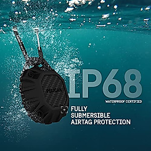 Pelican Marine AirTag Holder - Waterproof AirTag Keychain w/Carabiner Clip [Impact Resistant] [Travel Essentials] Protective Kevlar Apple Air Tag Case for Dog Collar, Backpack, Keys, Luggage - Black