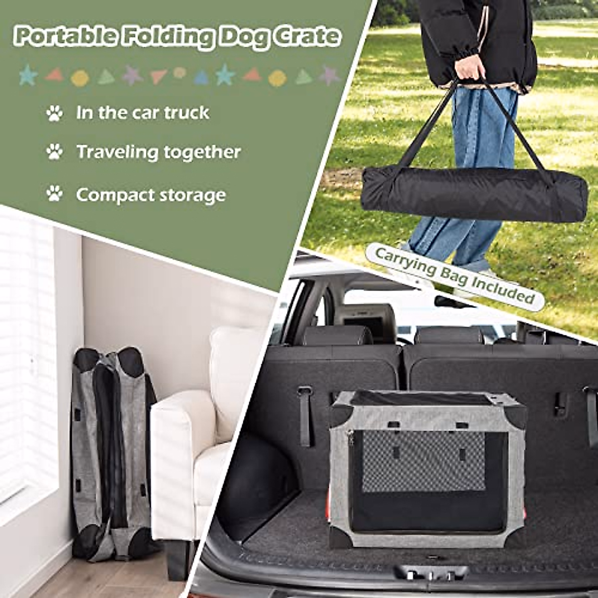 Giantex Folding Dog Soft Crate - Collapsible Pet Carry Case with 3 Mesh Doors, Removable Pad, Metal Frame, Washable Fabric, Portable Dog Kennel for Indoor Outdoor (Medium: 26" L x 18" W x 18" H)
