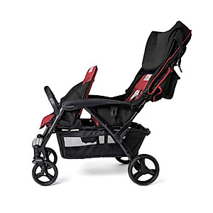 Gaggle by Foundations Odyssey 4 Seat Quad Stroller with Stroller Canopy and Bench Seats, 5 Point Harness, Foot Brake, Shock Absorbing All Terrain Tubeless Wheels (Red/Black)