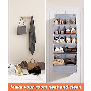 FENTEC 1 Pack Over-the-Door-Shoe-Organizers, Hanging Shoe Organizers with Large Pocket Shoe Holder Hanging Shoe Rack for Closet Shoe Organizer for Wall, Over Door Organizer with 15 Pockets Grey