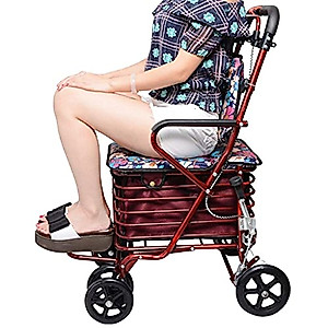 Shopping Trolley on Wheels Multi Function Shopping Cart The Elderly Cart Little Pull Car Elderly Wheelbarrow Can Push to Sit Foldable Walker Four Scooter Storage Hand Trucks,Gold Flower ,