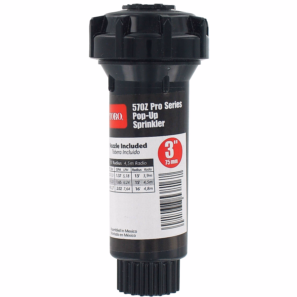 Toro 53817 3-Inch Pop-Up Fixed-Spray with Nozzle Sprinkler, 360-Degree, 15-Feet , Black