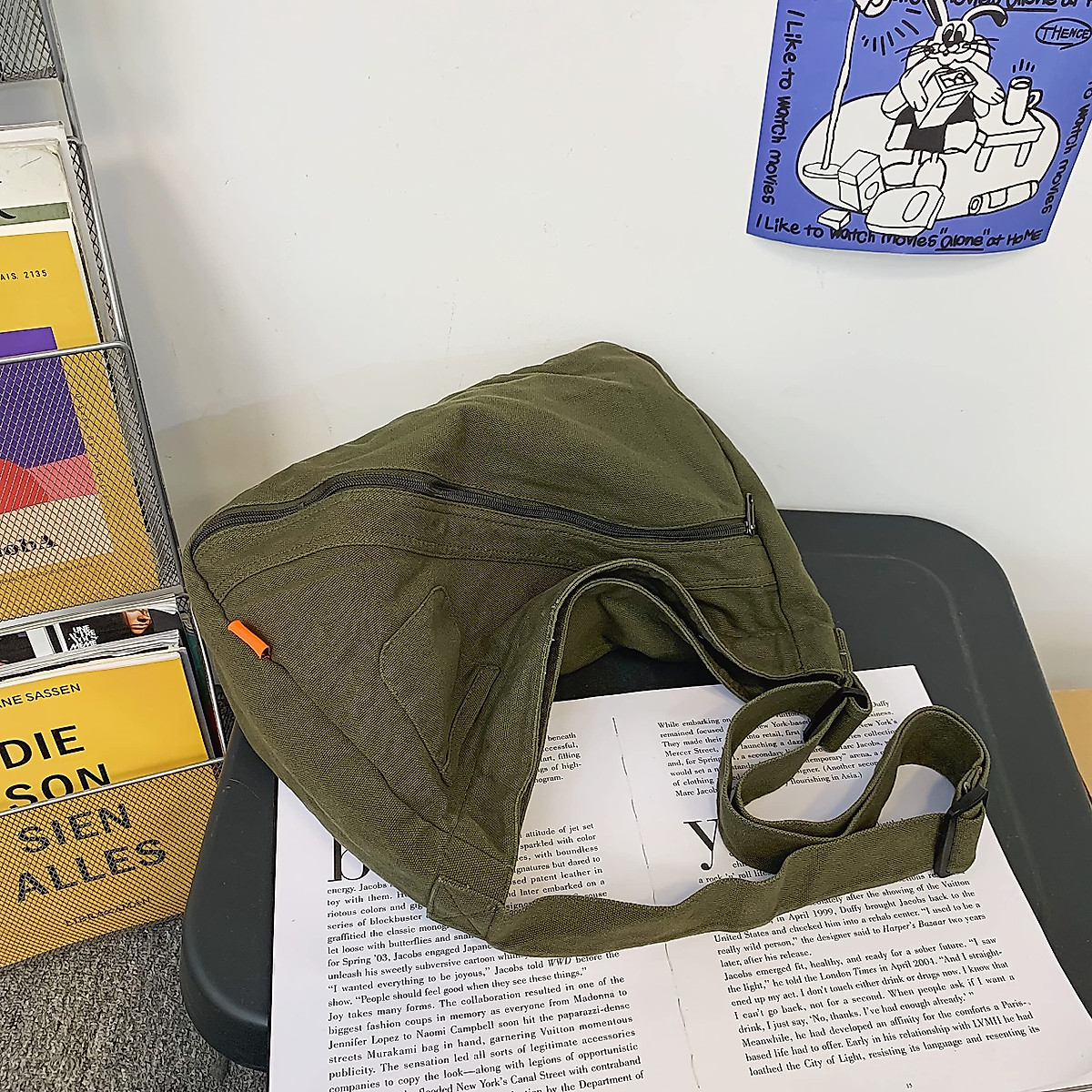 Canvas Hobo Crossbody Bag for Women, Casual Shoulder Bag, Tote Bag, Messenger Bag, Cross Body Bag for Work, Green