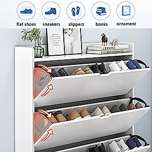 U&Q Modern Shoe Cabinet with Hidden Shoe Rack,Entryway Cabinet Large Capacity Shoe Storage Organizer,Creative Closet Shoe Cubby Decorative Furniture-White 80x17x116cm(31x7x46inch)