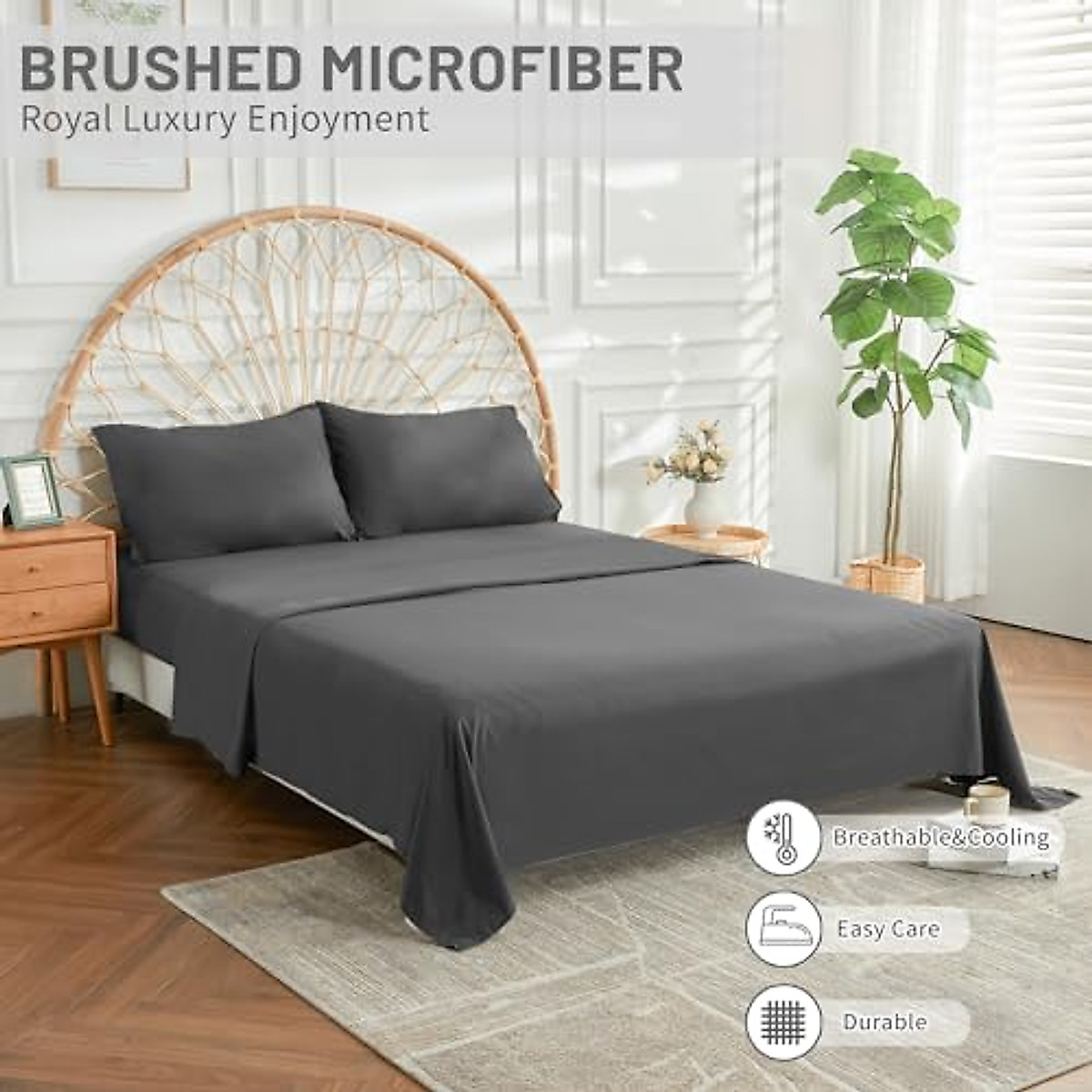 Bedlifes Full Size Sheet Sets- Cooling Sheets-Ultra Soft-Silky-Breathable-Deep Pocket- 1800 Series Bedding Set Microfiber Bed Sheets Full Size Dark Grey 4 Pieces