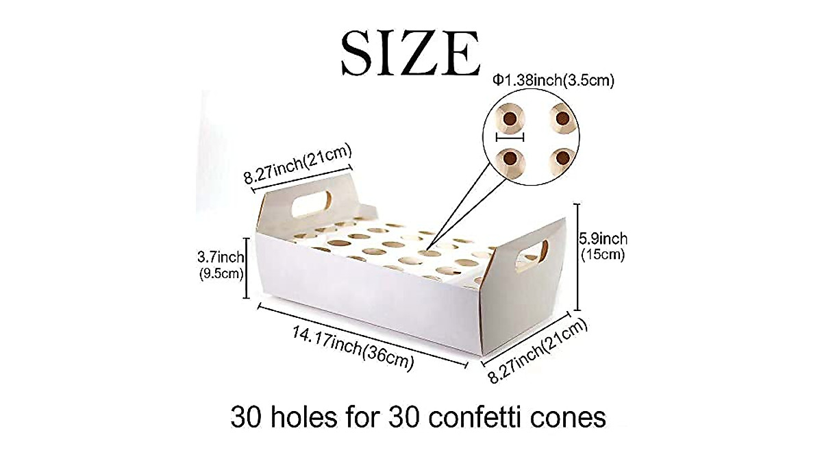 Wedding Confetti Cone Stand with 30 Kraft Cones - Elegant Display Tray