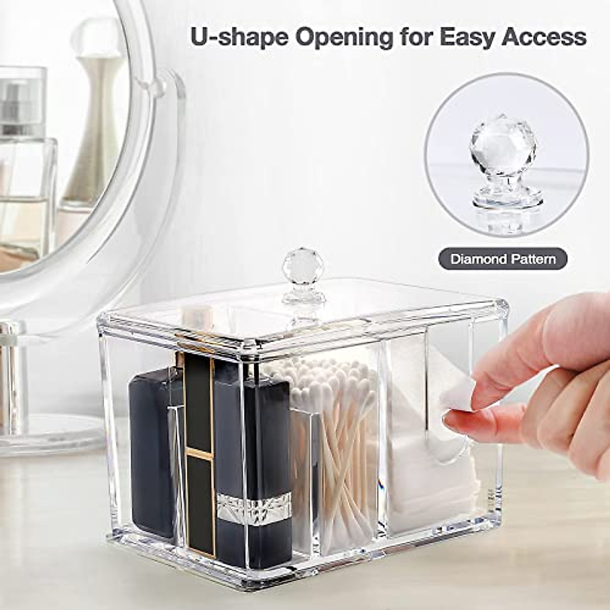 Lolalet (2 Pack) Qtip Holder Dispenser Makeup Organizer for Cotton Ball, Cotton Swab, Cotton Round Pads, Floss, Clear Plastic Bathroom Canister Storage Beauty Product Organization