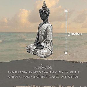 Bellaa 28526 Rustic Buddha Statue Japanese Style Zen Garden Sculpture Figurine Meditating Sitting Dhyana Mudra Lotus Pose Yoga Altar Peace Harmony Home Decor 8 inch