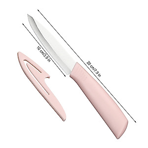 Lomgwumy Paring Knife, 4 Sharp and Durable Fruit Knife, with Scabbard, Exquisite and Beautiful, Fruit Knives Small is Suitable for Most Vegetables, Fruits and Meat (Pink and Blue)