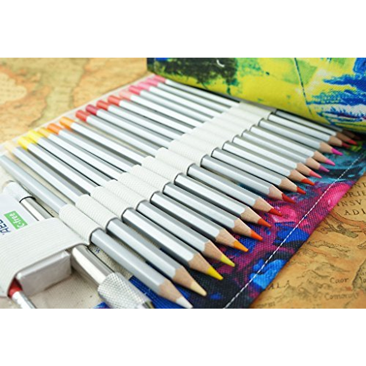 CreooGo Canvas Pencil Wrap, Pencils Roll Pouch Case Hold for 48 Colored Pencils (Pencils NOT Included)-Paniting,48 Holes
