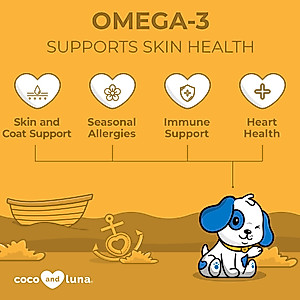 Omega 3 for Dogs - Fish Oil for Dogs Skin and Coat - 120 Chewable Tablets - Omega 3 6 9, EPA & DHA Fatty Acids for Dog Shedding, Dry Skin & Heart Support