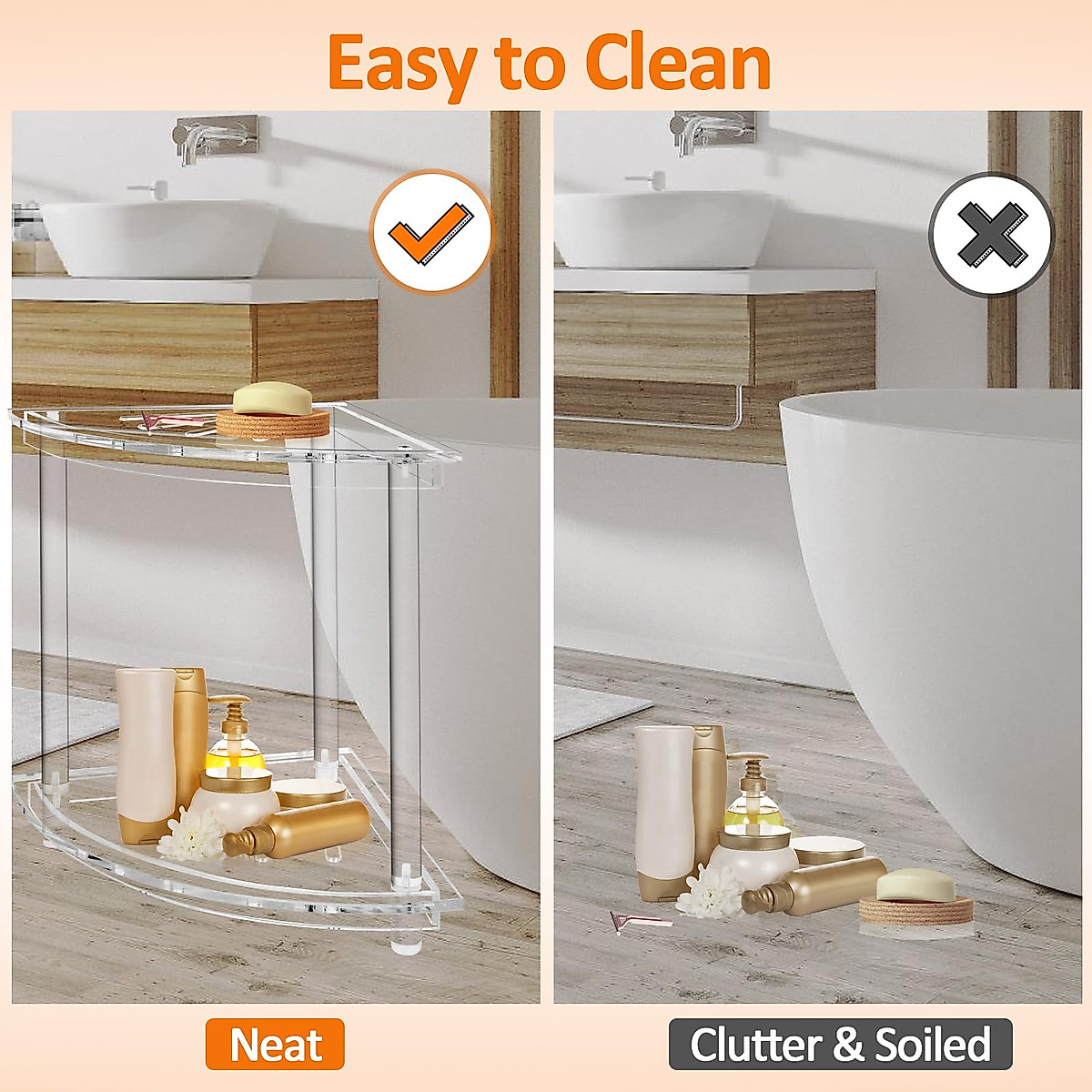 Cutora Acrylic Corner Shower Stool 13.6" L*13.6" W*18.1" H Clear Shower Bench for Inside Shower Waterproof Storage Shelf Shower Foot Rest for Shaving Legs Non-Slip Shower Chair Seat for Bathroom