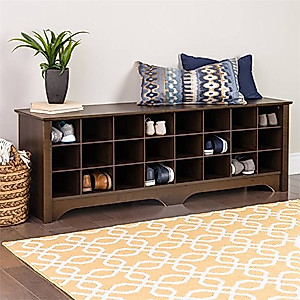 Pemberly Row 60" Contemporary Shoe Cubby Bench in Espresso