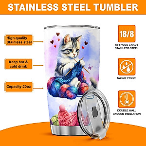 HUBUPU Tumbler 20 Oz With Lid And Straw, Lovers For Tumblers, Cats Sewing, Cat Gifts