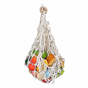 Storage Hammock Stuffed Toy Organizer, Plush Animals Fruit Vegetable Holder, Boho Wall Sling Corner Cotton Rope Hand-woven Mesh Net Bag, Stuff Display Easily (Medium)