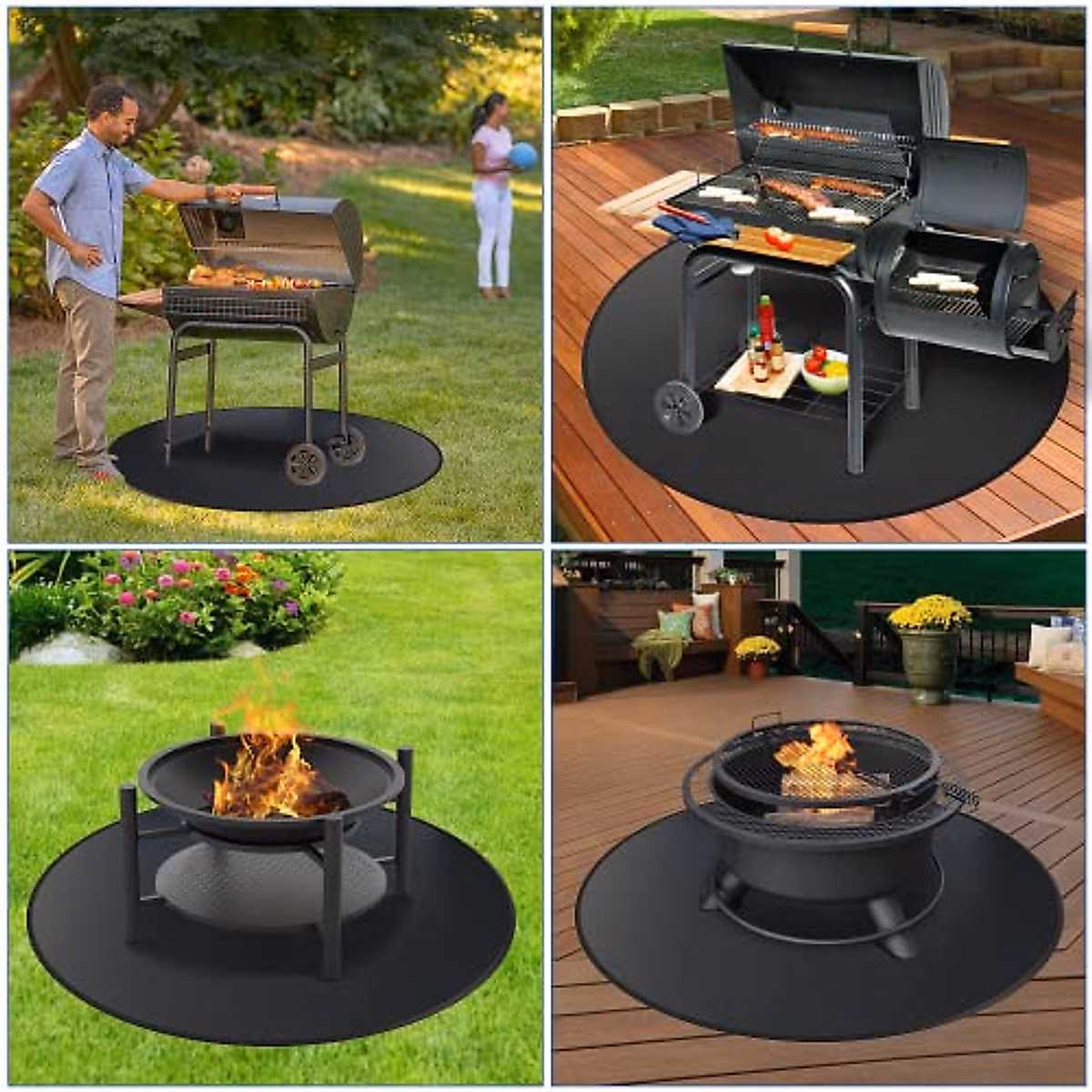 30" Fire Pit Mat & Under Grill Mat, Grill Mat for Outdoor Grill Deck Protector,Round Fire Pit Mat for Under Fire Pit,Double-Sided Fireproof BBQ Grill Mat, Oil-Proof & Waterproof, 2-Layer Thickened