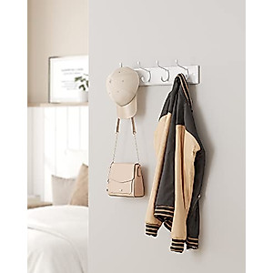 SONGMICS Wall-Mounted Coat Rack, Hook Rack, 4 Dual Metal Hooks, for Coats, Bags, Keys, in the Entryway, Bedroom, Living Room, White ULHR23WT