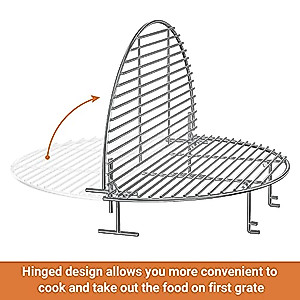 only fire Stainless Steel Cooking Grate Extended Top Grate for Weber 22" Kettle, Big Green Egg, Kamado Joe Classic Ceramic Grills, 17 1/2 Inch