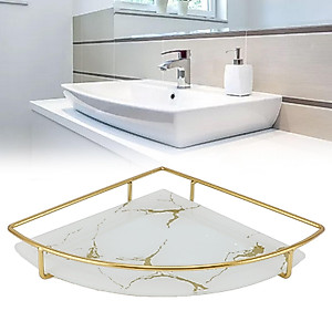 Bathroom Organiser Tray, Bathroom Storage Tray Light Luxury Decorative Golden Texture Corner Bathroom Tray Triangular Bathroom Organizer for Towel Paper Napkins Jewel (White)
