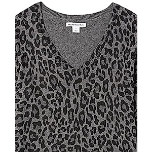 Amazon Essentials Women's Classic-Fit Lightweight Long-Sleeve V-Neck Sweater (Available in Plus Size), Grey Heather Leopard Print, Large