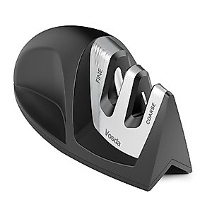 Vosda Knife Sharpener, 2-Stage Coarse & Fine Kitchen Knife Sharpener Tool, Black Afilador De Cuchillos, Scissor Pocket Knife Straight Knives Professional Sharpening Tool, Non-Slip Base