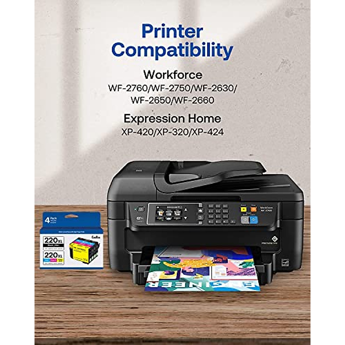 High Yield 220XL Ink Cartridges Remanufactured Replacement for Epson 220 XL Combo Pack Use with WF-2760 WF-2750 WF-2660 WF-2650 WF-2630 XP-424 XP-420 XP-320（ Black Cyan Magenta Yellow 4 Pack）