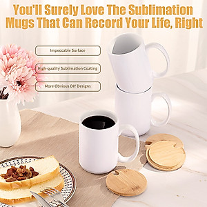 RAINBOWTIE Sublimation Mugs 15 oz Sublimation Mugs Blank with Bamboo Lid White Coffee Mugs Sublimation Coffee Mugs Coffee Cup with Lid Set of 12