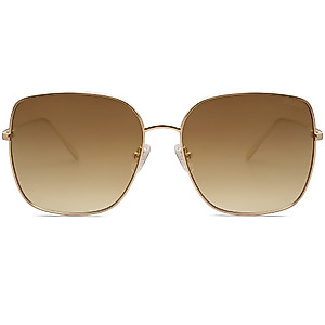 SOJOS Trendy Oversized Square Sunglasses for Women Men Flat Mirrored Lens UV Protection SJ1146 with Bright Gold Metal Frame/Brown Grading Lens