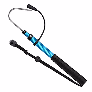 SAN LIKE Telescopic Fishing Gaff,Aluminum/Fiberglass Pole with Nonslip Rubber Handle,Stainless Steel Hook with M8 Screw, Fish Gaff Can Float When Extending - Good for Freshwater and Saltwater Fishing