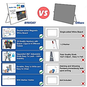 Dry Erase White Board, 16"X12" Double-Sided Magnetic Whiteboard with 10 Markers, 4 Magnets, 1 Eraser, Small White Board Withe Stand, White Board Easel for Kids Drawing Memo to Do List Wall School