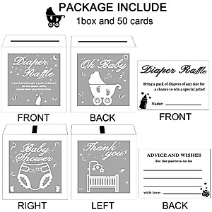 WNINK 50 Pcs Diaper Raffle Tickets with Box for Baby Shower, Diaper Raffle Card Gender Reveal Diaper Raffle Card Box for Baby Shower Games Diaper Raffle Box Party Decorations Table Centerpiece (White)