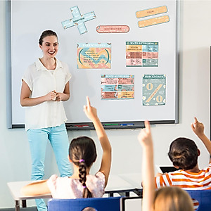 Geyoga 15 Pcs Educational Posters Set - Large Math Symbols, Multiplication, Educational Posters for Homeschool & Classroom (Rainbow Daisy)